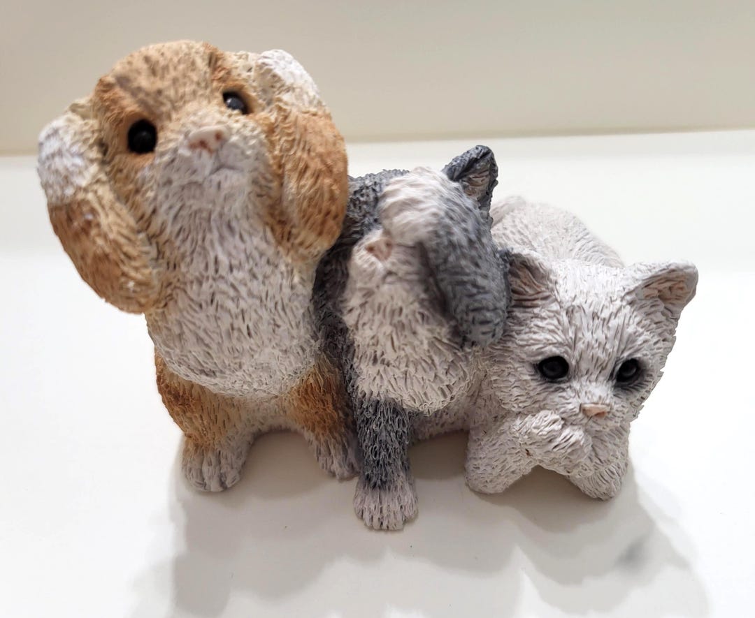 Vintage Stone Critters "see No Evil" Kitten Figurine: Hand Painted ...