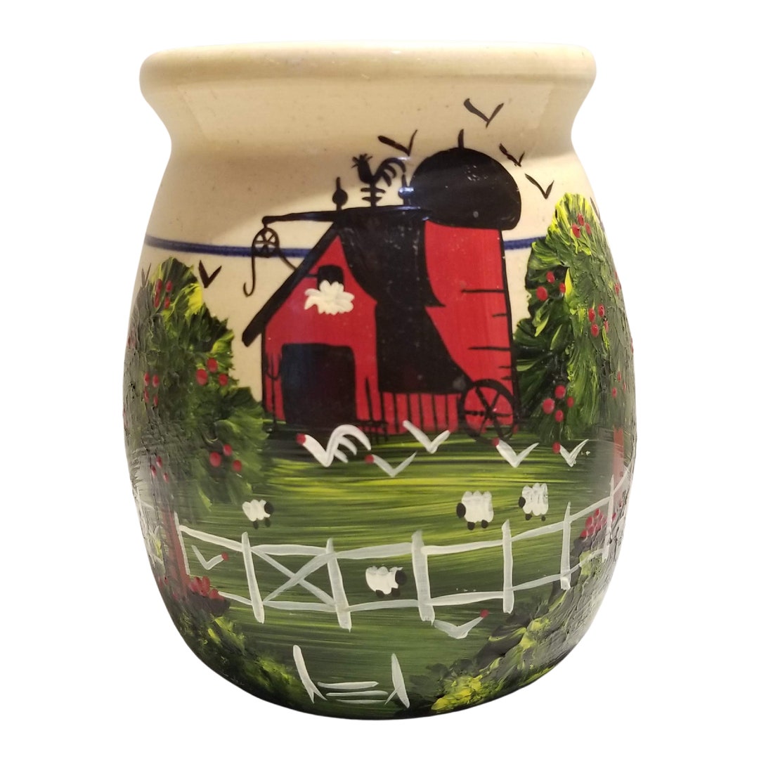 Vintage Marshall Pottery Texas Stoneware Crock Jar Hand Painted Signed ...