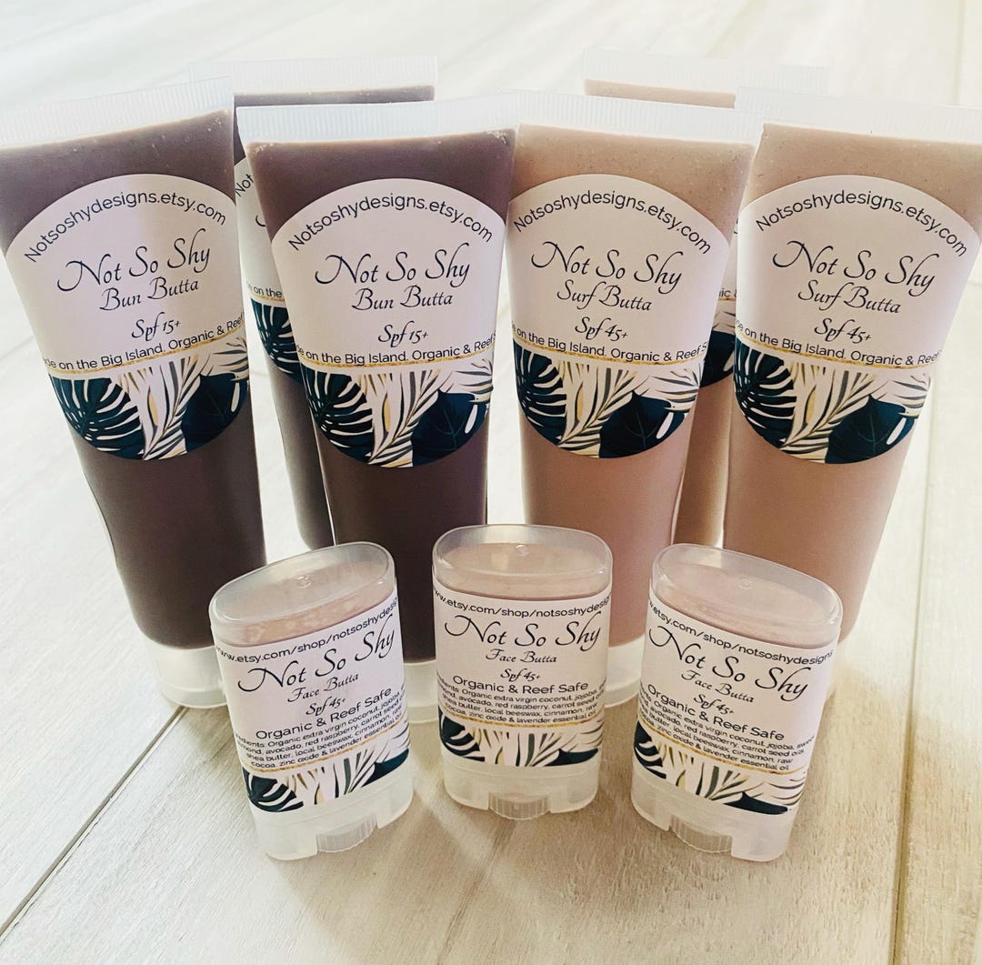 Not so Shy Organic Reef Safe Sunscreen Squeeze Tubes. Bun, Sun, & Surf ...