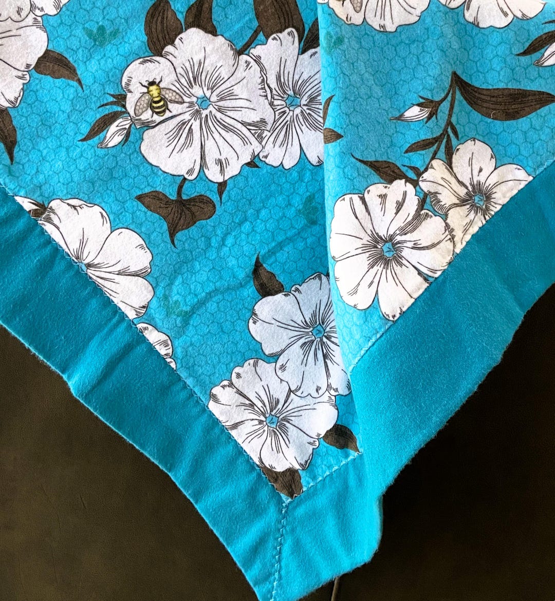 Turquoise Baby Blanket With Magnolia Blossoms, Handmade Flannel Blanket ...