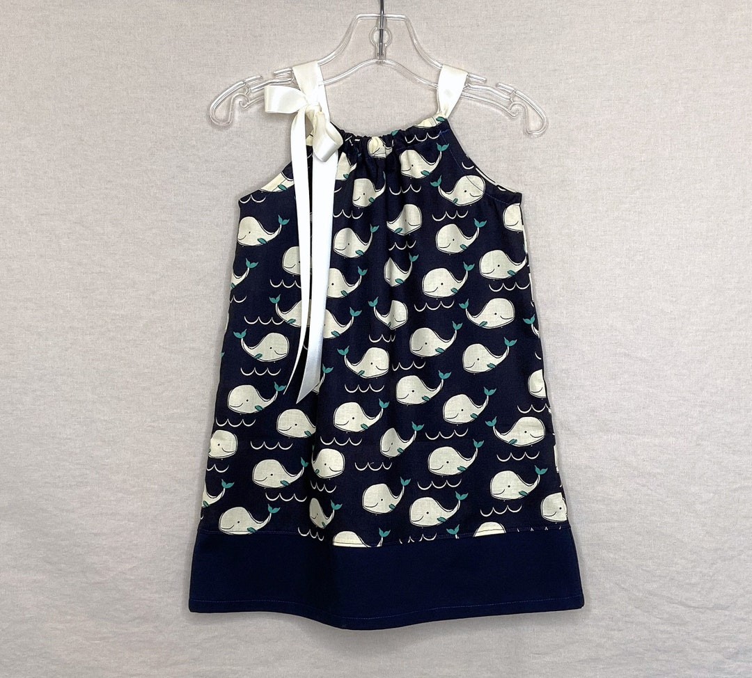 New Girls Whales Sun Dress in Navy Blue, Pullover Summer Frock With ...