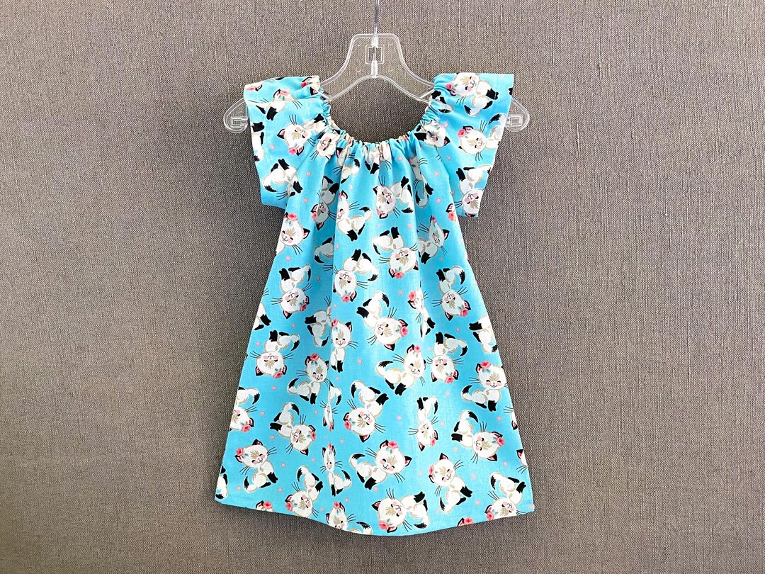 New! Girls Parisian Kitty Cat Dress With Flutter Sleeves, Turquoise ...