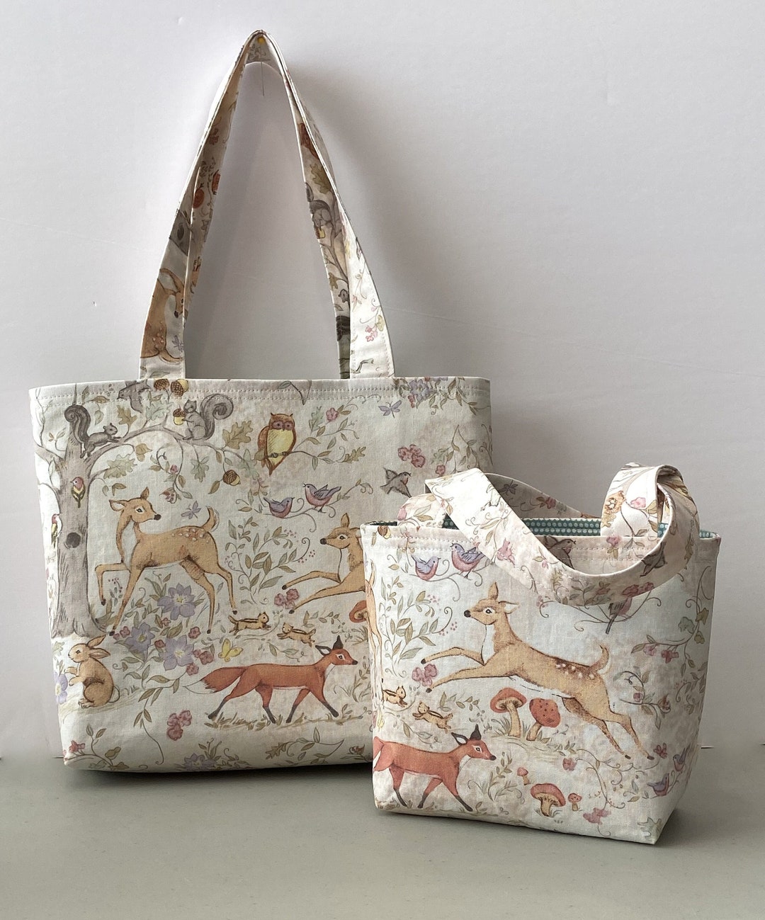 Girls Woodland Animals Tote Bag: Handmade Purse/carryall With Fox Deer ...