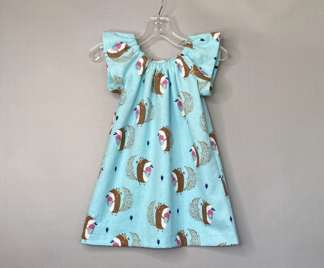 New Girls Squirrel Dress, Aqua Flutter Sleeve Dress With Woodland ...