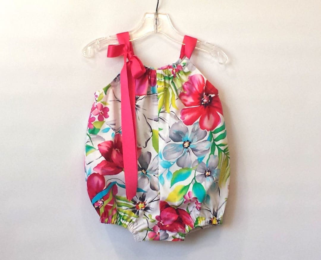 Baby Girls Bubble Romper: Hawaiian Print Cotton Sun Suit, Beach Outfit ...