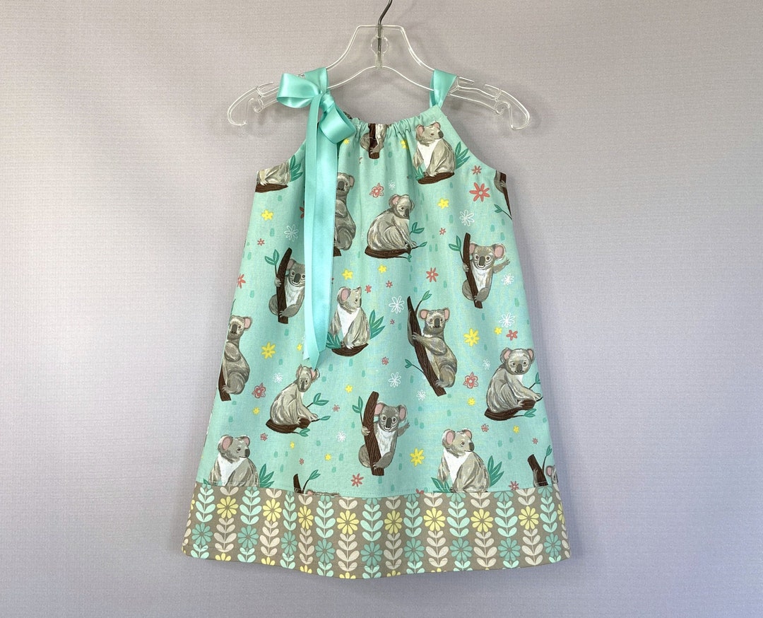 New! Girls Koala Bear Pillowcase Dress, Aqua Dress With Cute Koalas ...