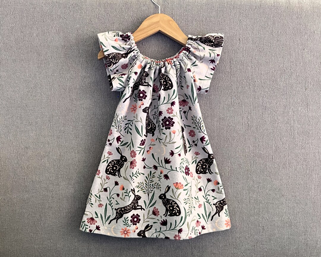 New! Girls Boho Bunny Rabbit Dress With Flutter Sleeves, Pretty Taupe ...