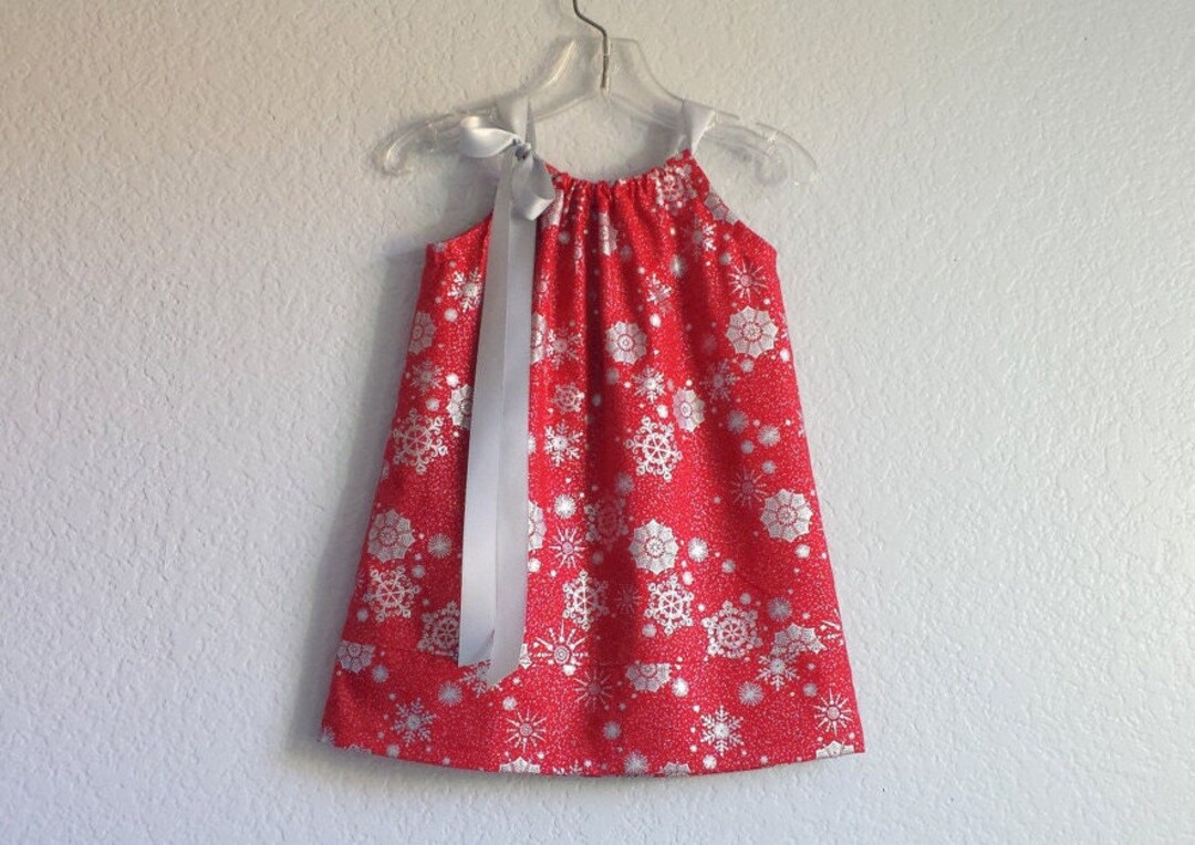 Girls Red Christmas Dress With Metallic Silver Snowflakes Etsy
