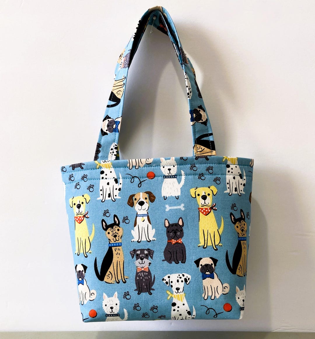 Puppy Dog Tote Bag: Handmade Cotton Carryall With Colorful Canines ...