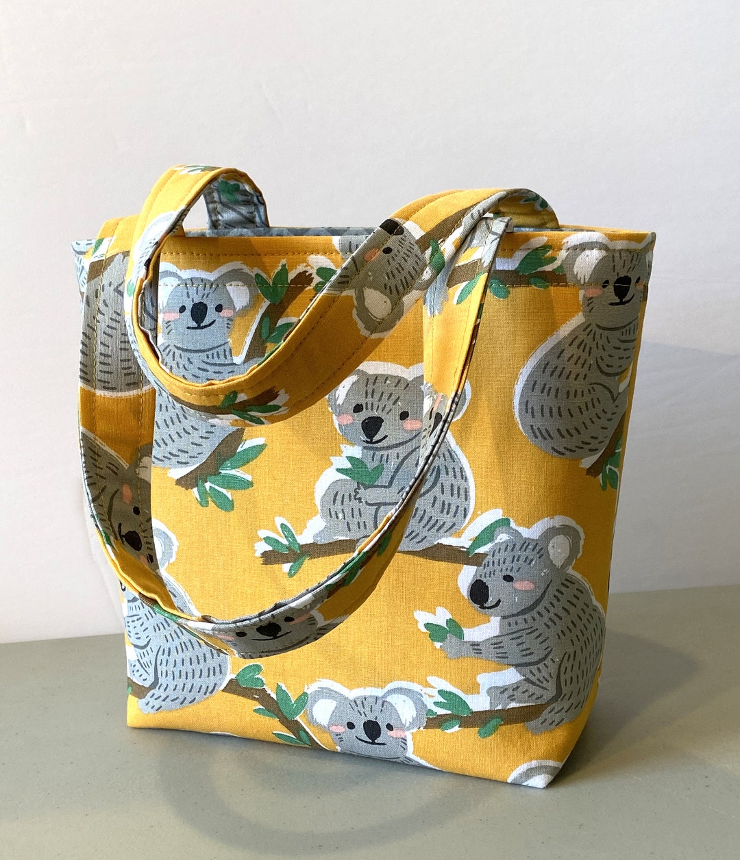 Girls Koala Bear Tote Bag, Handmade Tote in Mustard Yellow and Gray ...