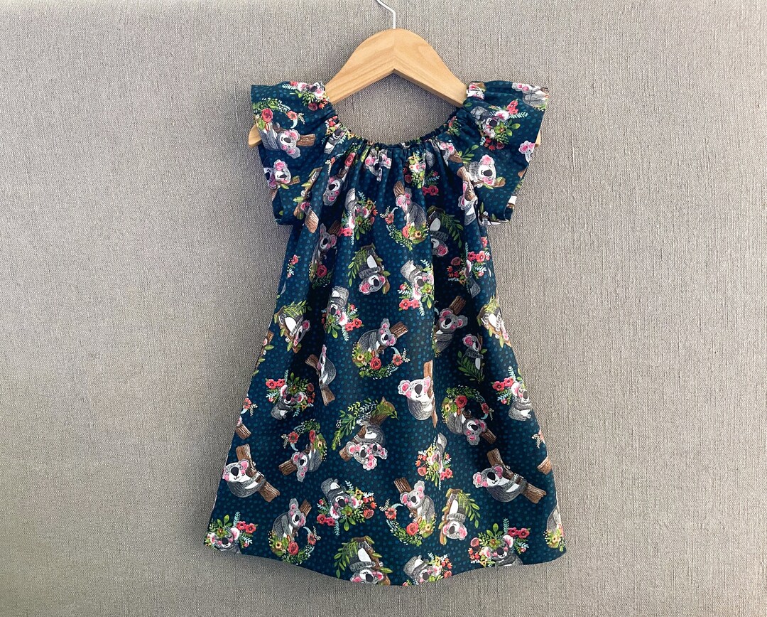 New! Girls Koala Bear Dress, Colorful Flutter Sleeve Dress With ...
