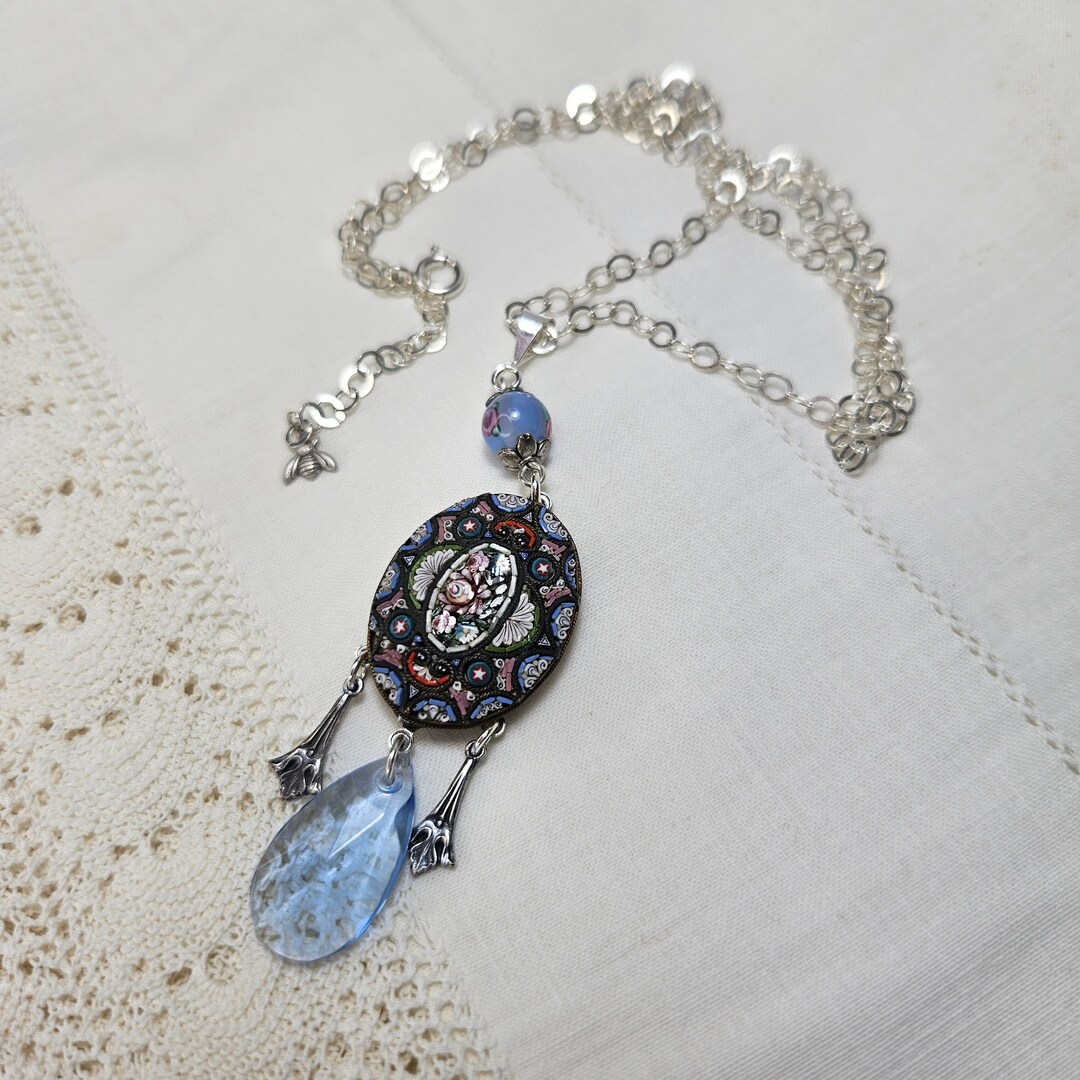 Antique Upcycle Italian Micro Mosaic Blue Flowers, Vintage & Handmade ...