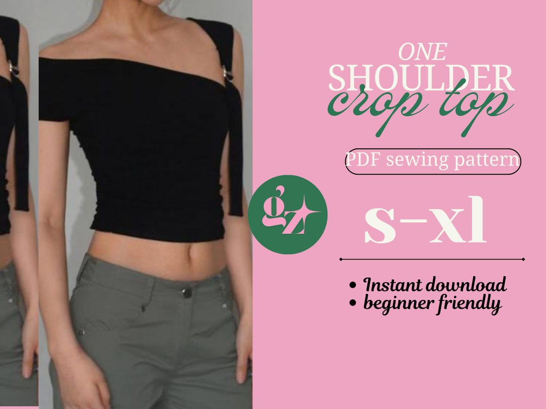 One Shoulder Crop Top Sewing Pattern: Asymmetrical Ring Strap Knit Top ...