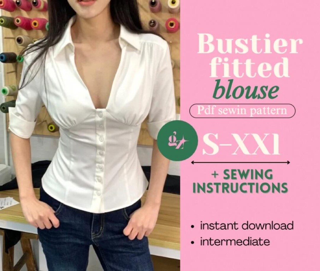 Bustier Fitted Blouse PDF Sewing Pattern | Corset Style Button-up Top ...