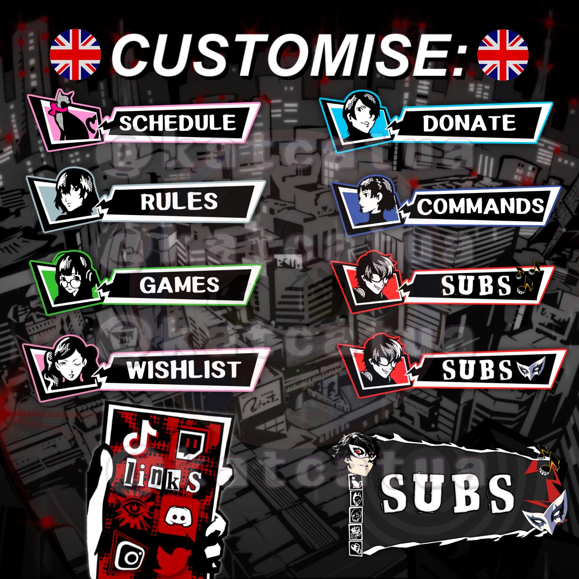 Persona 5 Twitch Pack: Panels + Overlays | (ES/EN) - Etsy