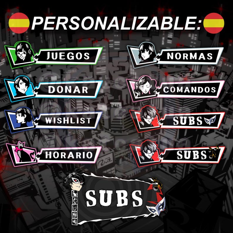Persona 5 Twitch Pack: Panels + Overlays | (ES/EN) - Etsy