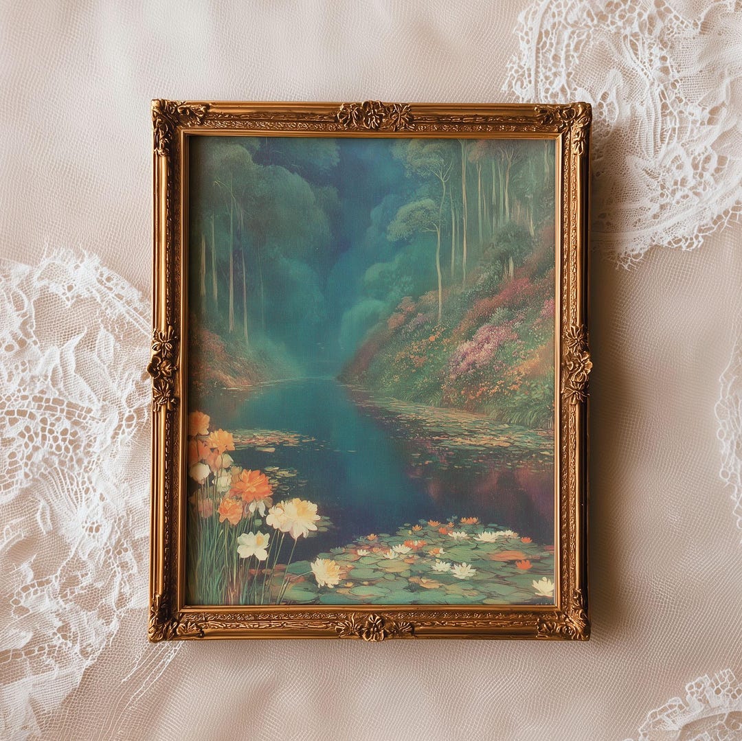 Cottage Garden Wall Art • Nature Lily Pond Print • Dark Academia Foral ...