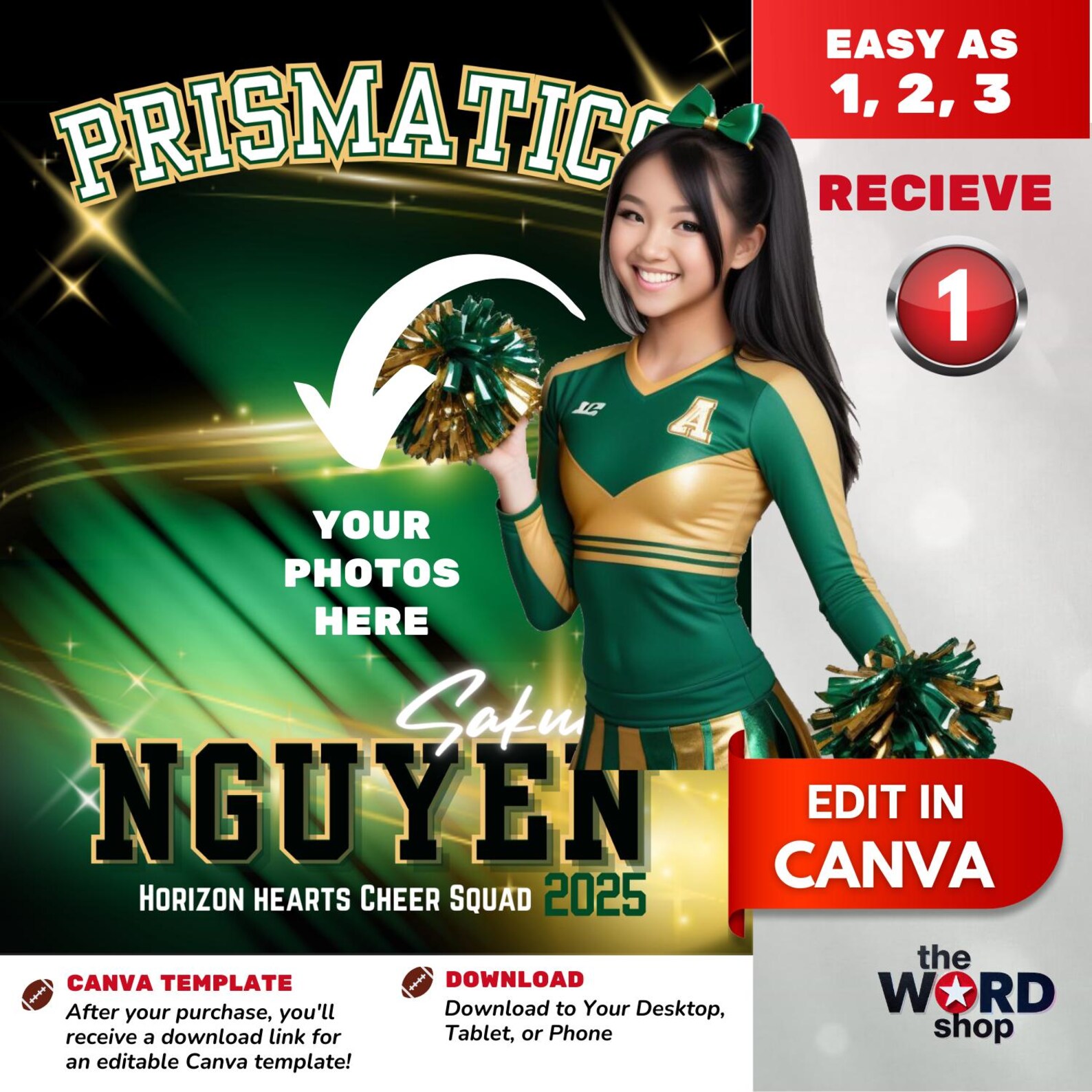 Cheer Poster Canva Template Design 16x20 Personalize Cheerleader Photo ...
