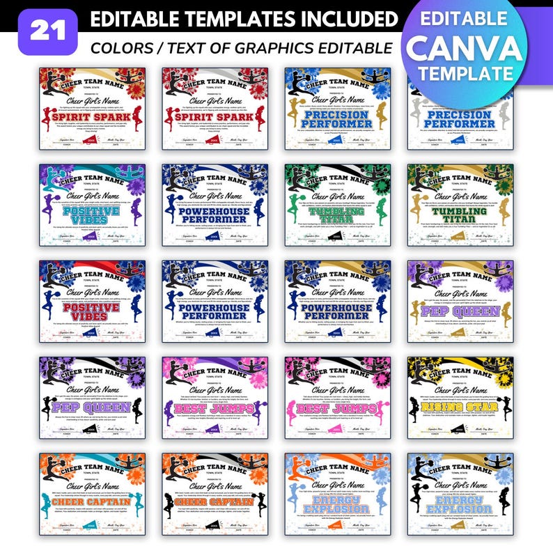Editable Cheer Award Certificate Templates 21 Canva Cheerleader Awards ...