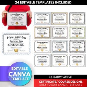 24 Editable Canva Certificate Templates Graduation, Academic, Course ...