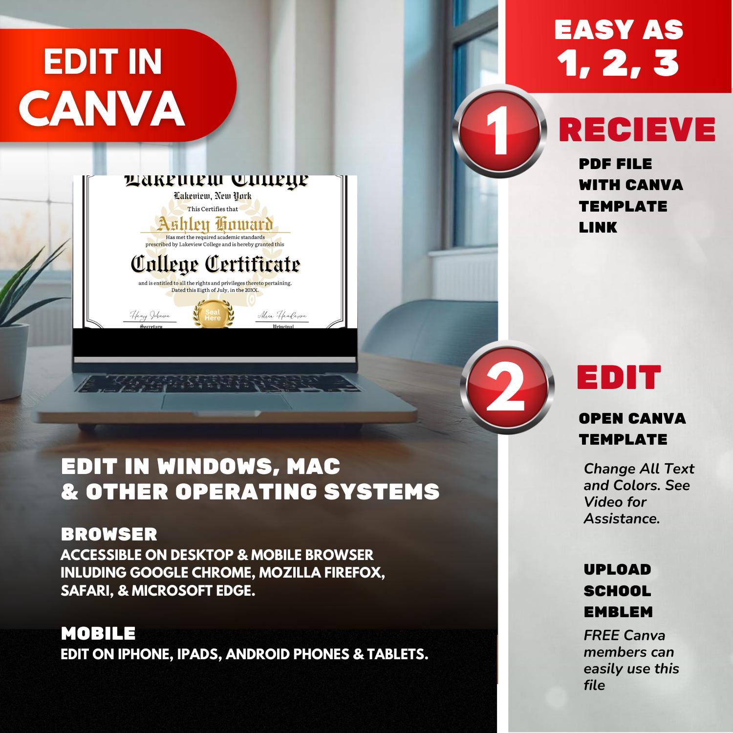 24 Editable Canva Certificate Templates Graduation, Academic, Course ...