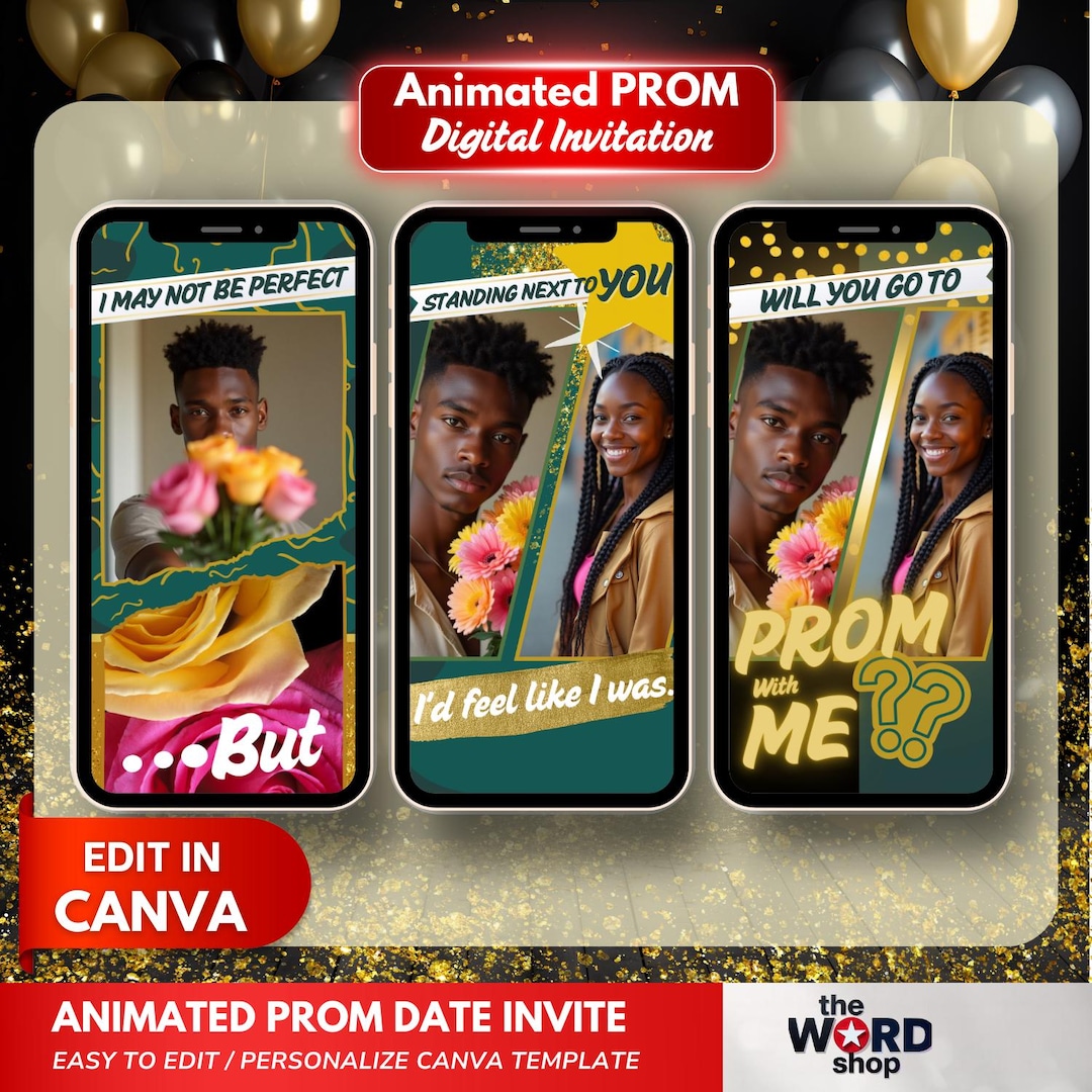 Prom Proposal Digital Invitation Canva Template Romantic Prom Night ...