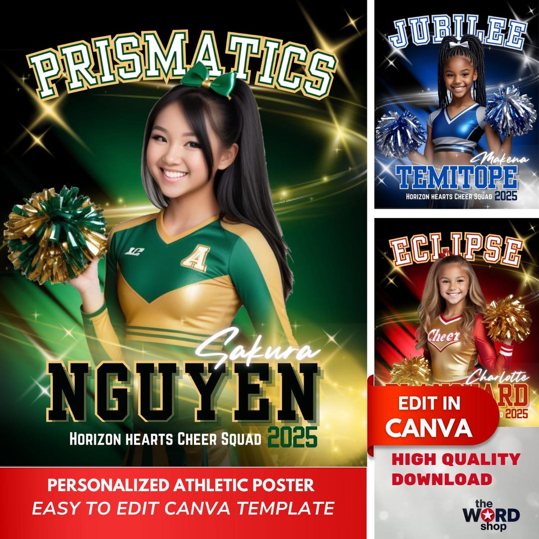 Cheerleading Poster Canva Template Design 16x20 Personalize Cheerleader ...