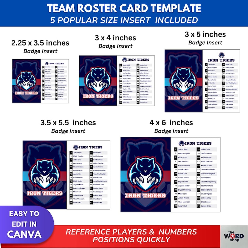 Editable Team Roster Card Template | Canva Sports Team Design ...