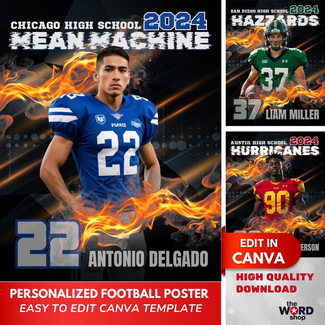 Football Poster Canva Template Design 16x20 Custom Football Portrait ...