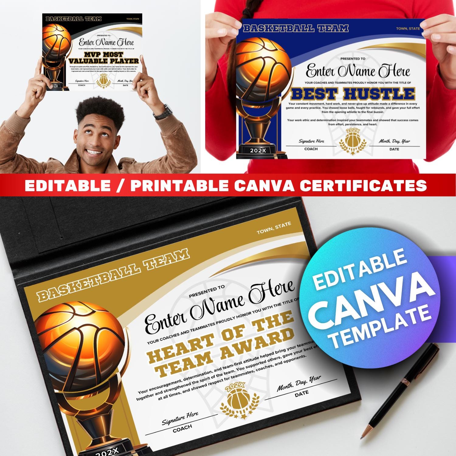 Basketball Award Editable Certificates Canva Template – End of Season ...