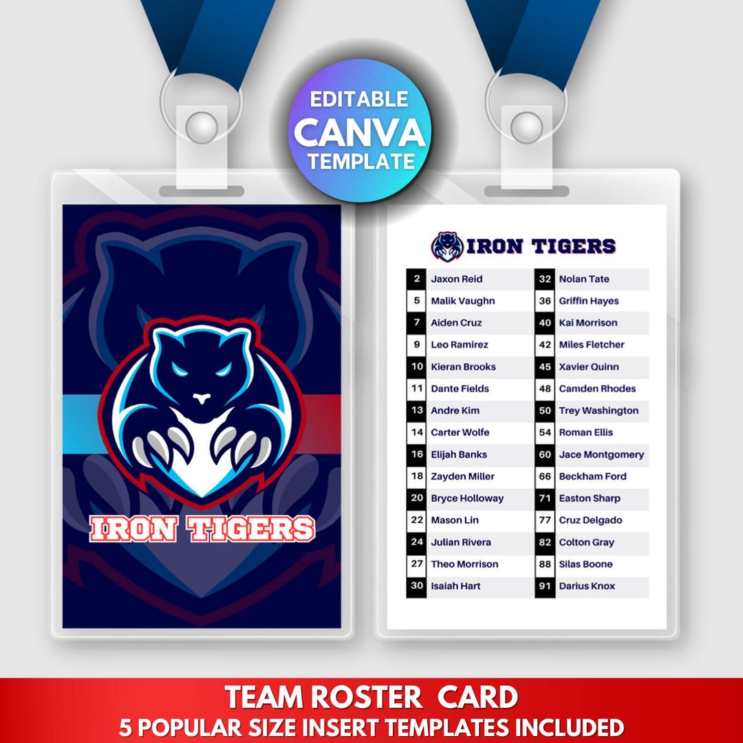 Editable Team Roster Card Template | Canva Sports Team Design ...