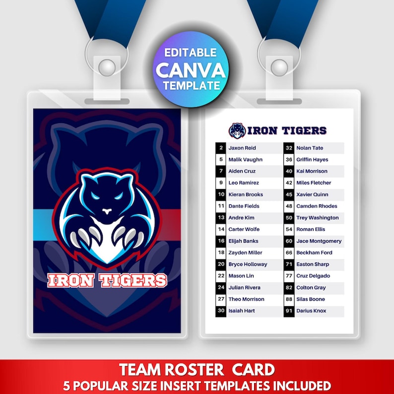 Editable Team Roster Card Template | Canva Sports Team Design ...