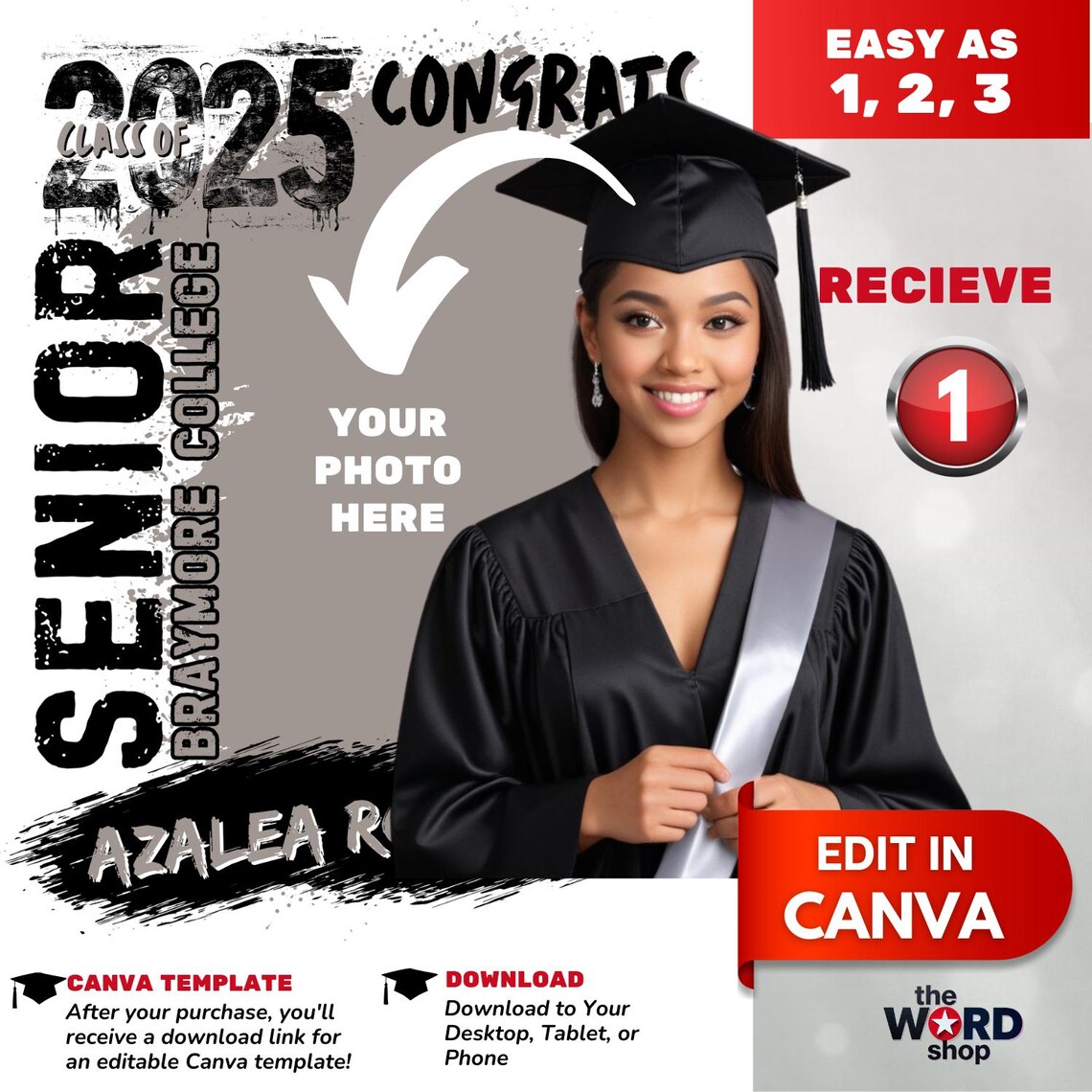 Senior Graduation Canva Template Class of 2025 Printable Poster Edit ...
