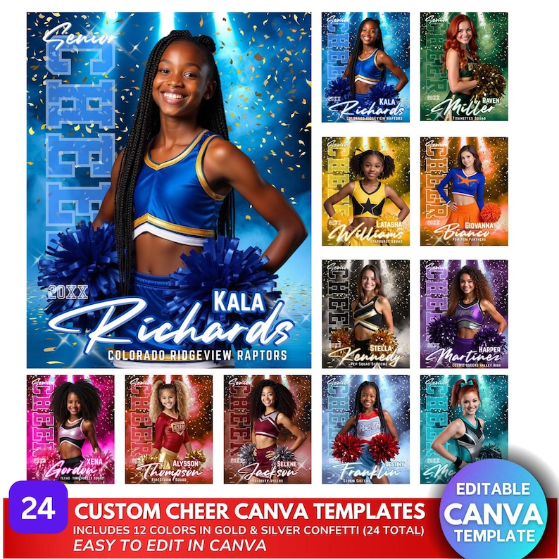 Cheerleader Backdrop Canva Template, 24 Editable Designs, Stadium ...