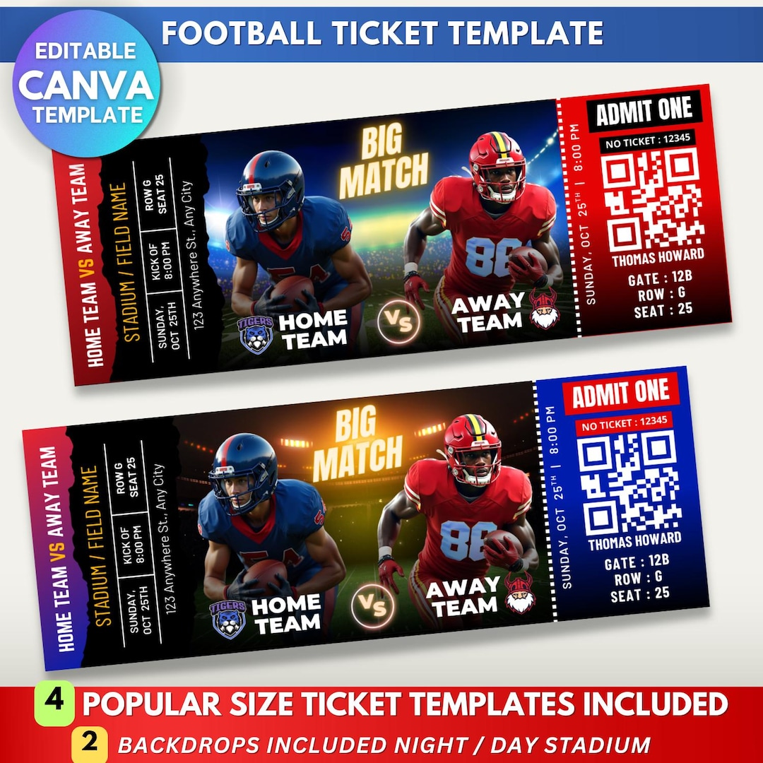 Editable Football Ticket Canva Template – Printable Game Day Party ...
