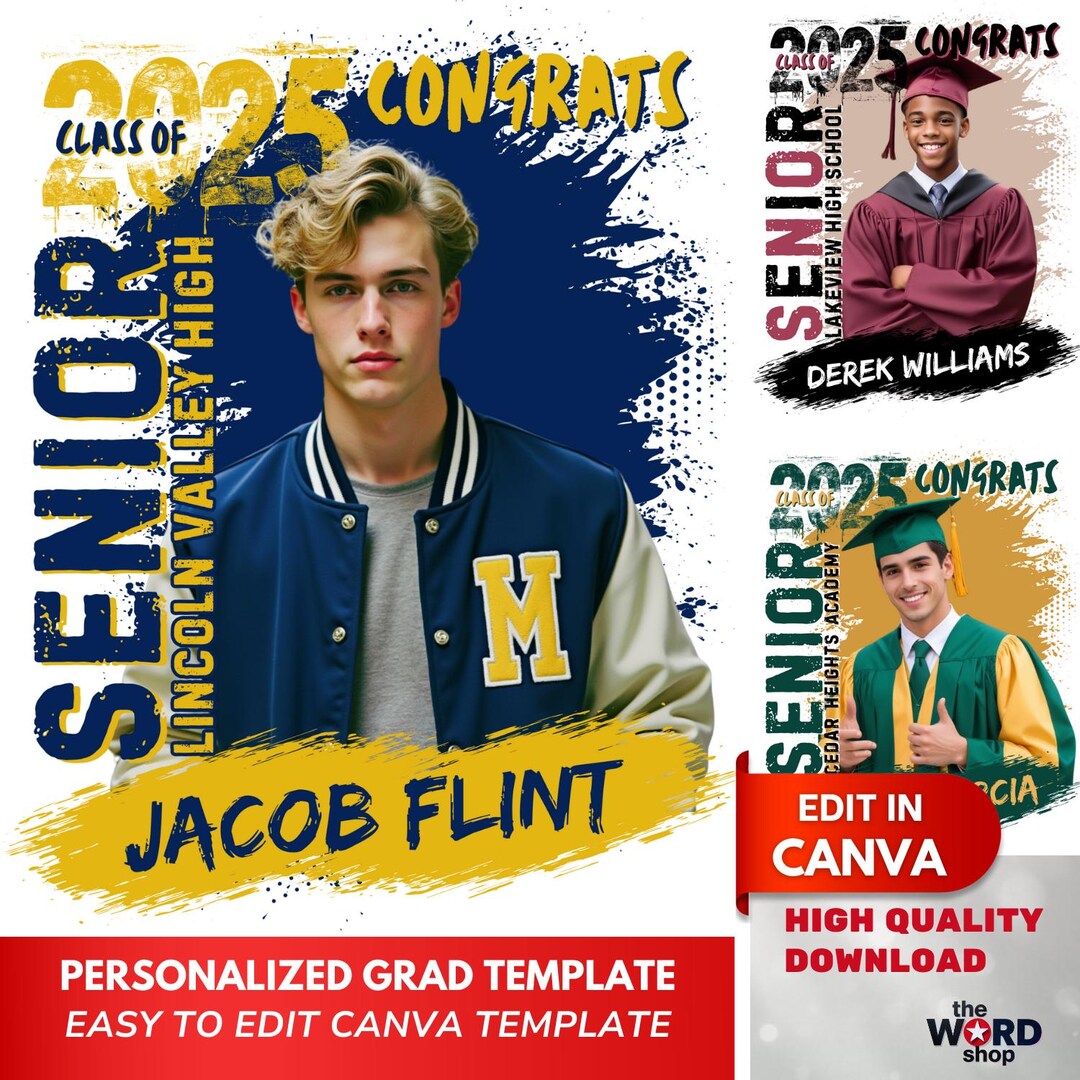 2025 Senior Graduation Canva Template Design 16x20 Unisex Poster Edit ...