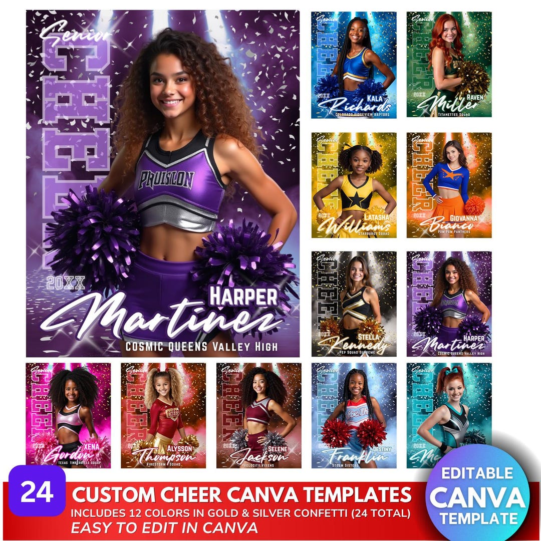 24 Cheerleader Poster Canva Template Design 16x20 Custom Cheer Photo ...