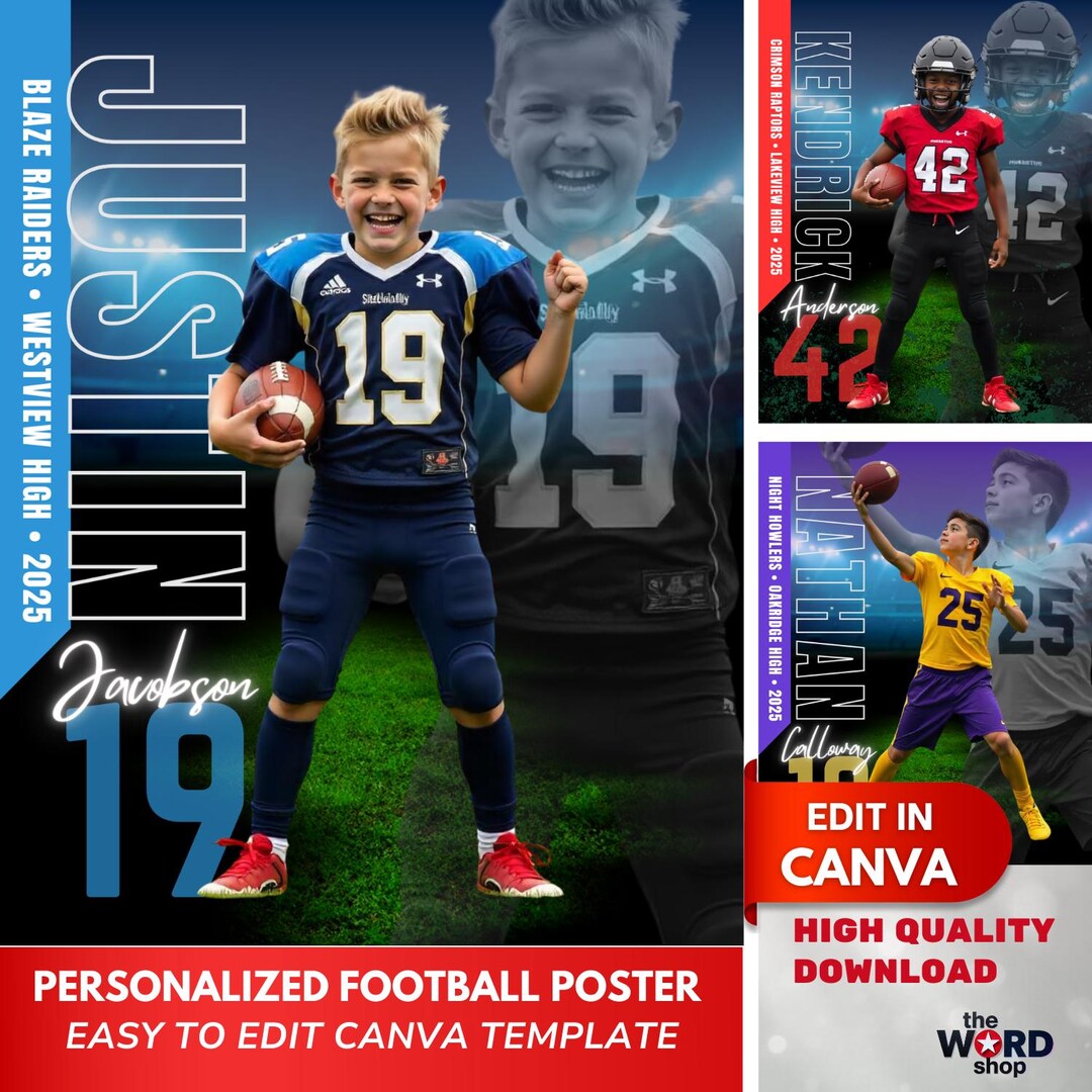 Football Poster 16x20 Canva Template Design Custom Football Portrait ...