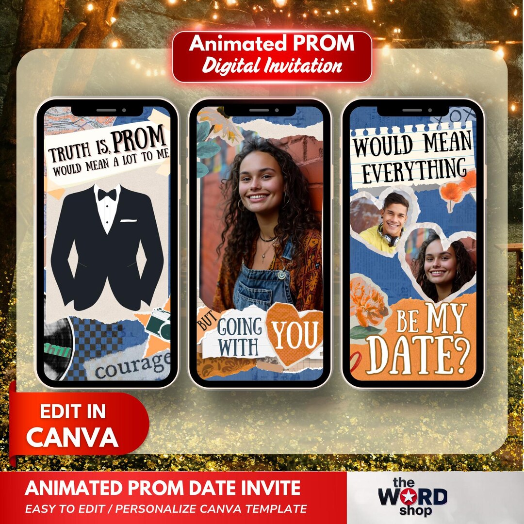 Promposal Digital Invitation Canva Template Romantic Prom Proposal ...