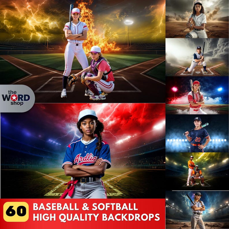 60 Baseball & Softball Digital Backdrops Sports Photography, Senior ...