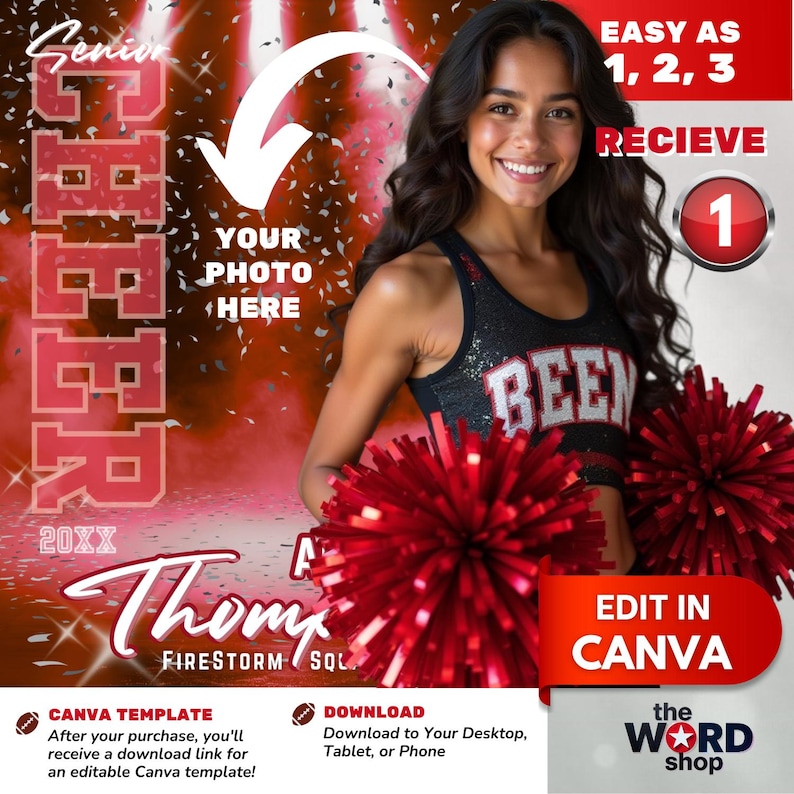 Cheerleader Backdrop Canva Template, 24 Editable Designs, Stadium ...