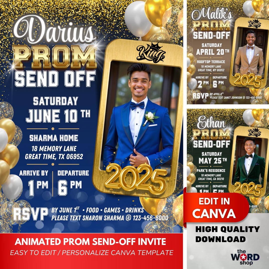 Prom Send off Flyer Digital Invitation Canva Template Animated Prom ...