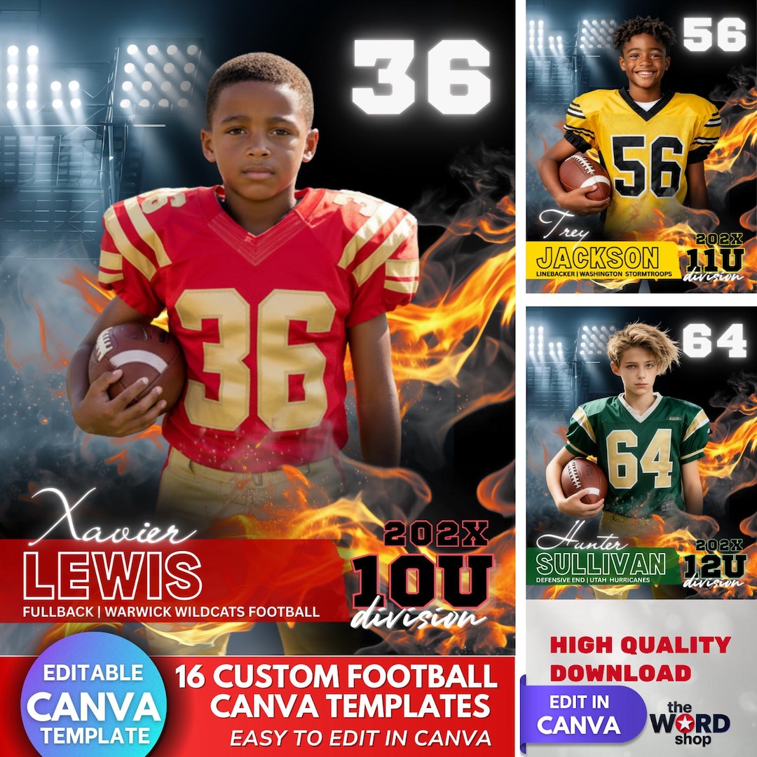 Custom Football Portrait Poster, Canva Template (16x20) - Etsy