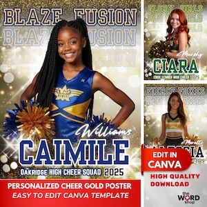 Cheer Poster Canva Template Gold Cheerleader Background Editable Canva ...
