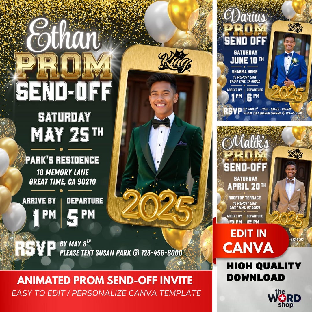 Prom Send off Flyer Digital Invitation Canva Template Animated Prom ...
