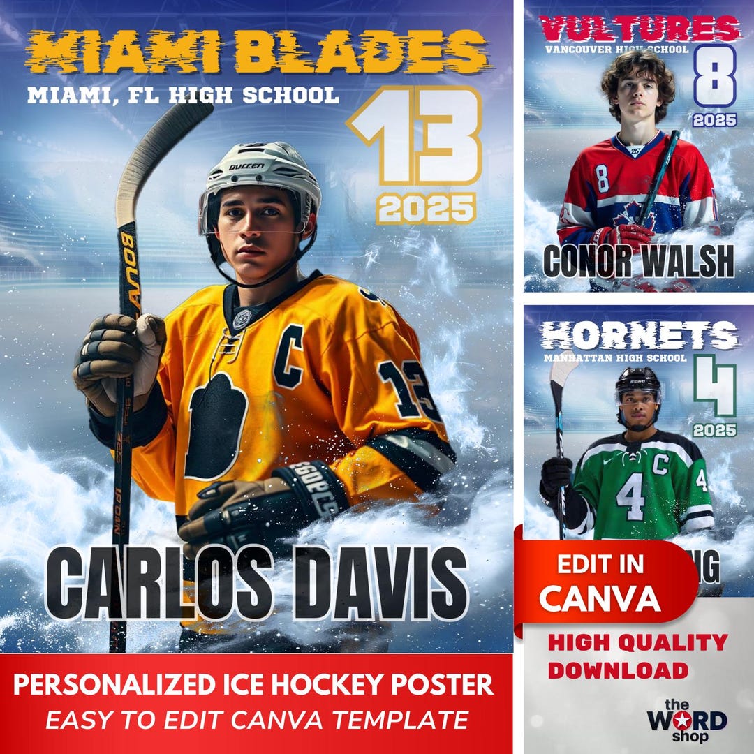 Ice Hockey Poster 16x20 Canva Template Design Custom Portrait Edit in ...