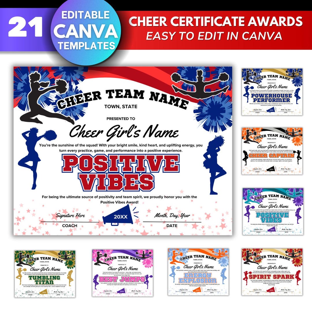 Editable Cheer Award Certificate Templates 21 Canva Cheerleader Awards ...