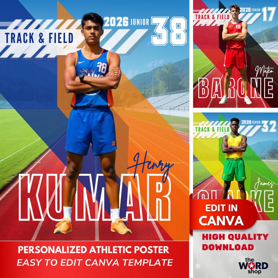 Track and Field Poster Canva Template Design 16x20 Custom Athlete ...