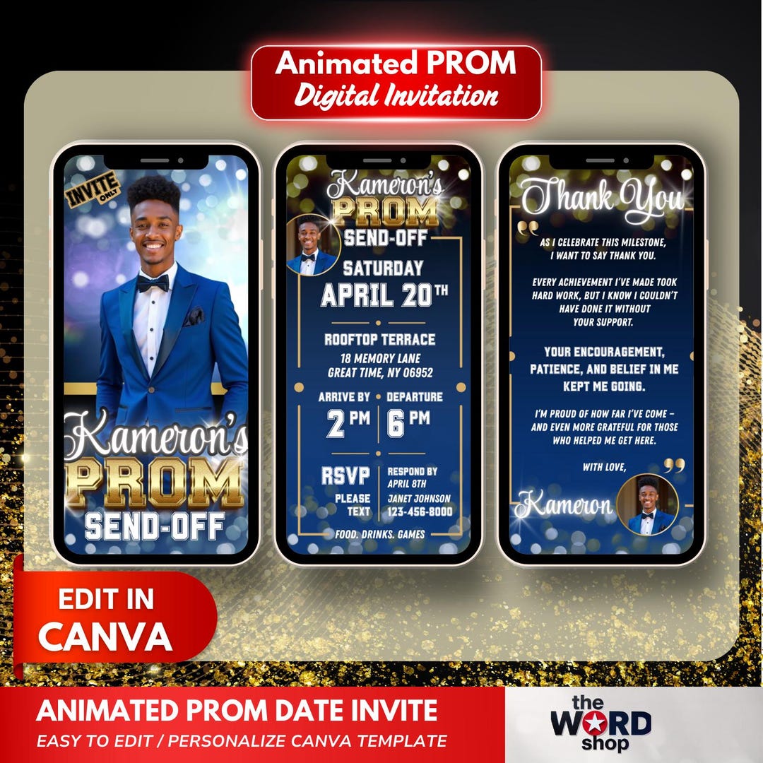 Prom Sendoff Digital Invite Canva Template Editable Animated Prom Night ...
