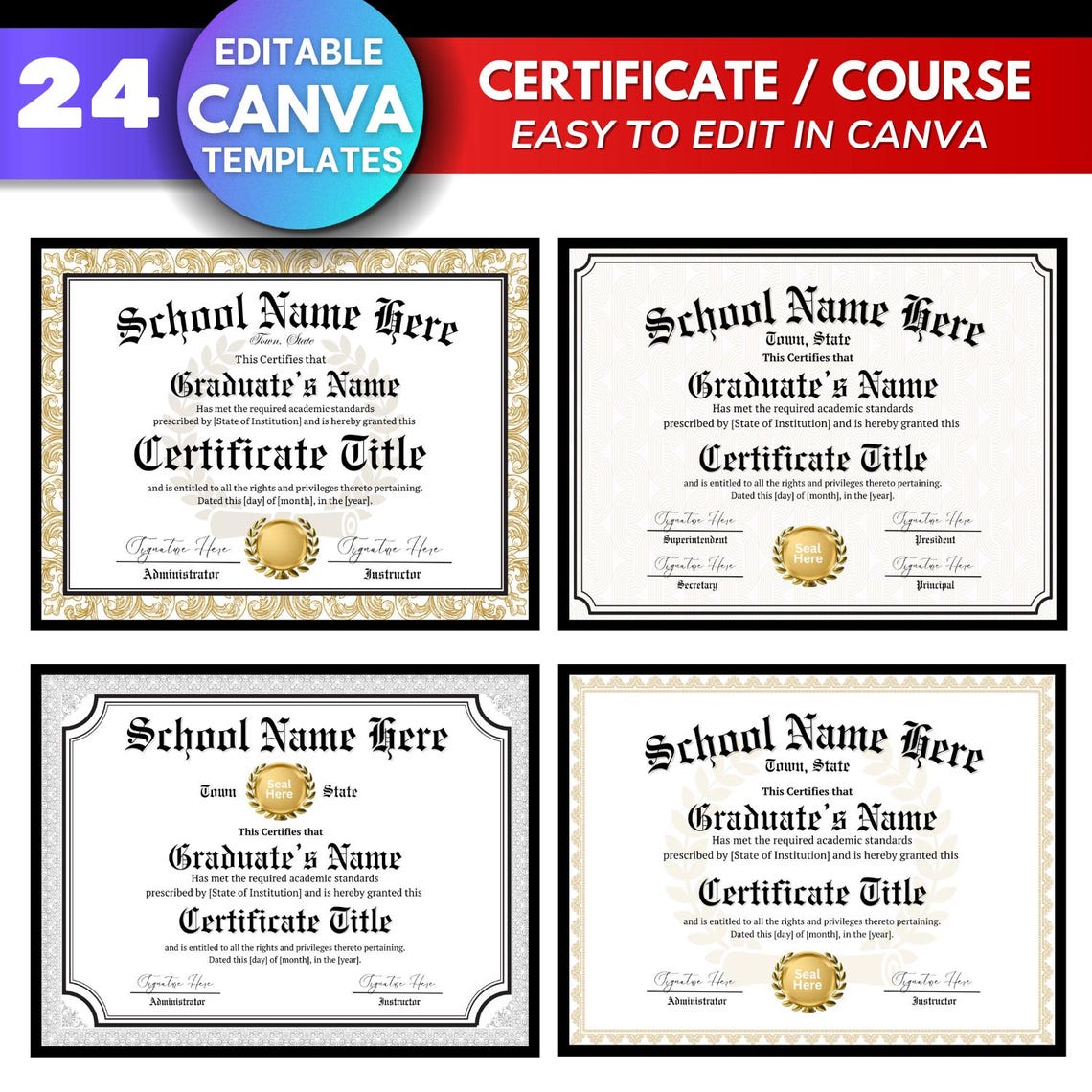 24 Editable Canva Certificate Templates Graduation, Academic, Course ...
